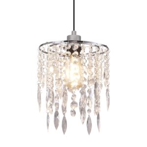 hi-era acrylic chandelier shade, modern chrome beaded hanging chandelier, 2 tiers beads pendant shade, ceiling chandelier lampshade with acrylic jewel droplets, beaded lampshade