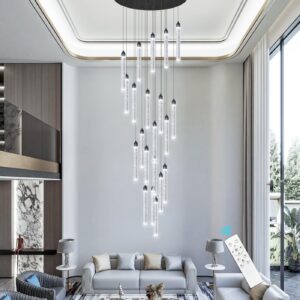 20-Lights Chandelier LED Dimmable Chandeliers for Entryway Flush Mount Ceiling Pendant Light Fixture Crystal Chandeliers for Living Room Black Finished Lighting Modern 156in High Ceiling Chandelier