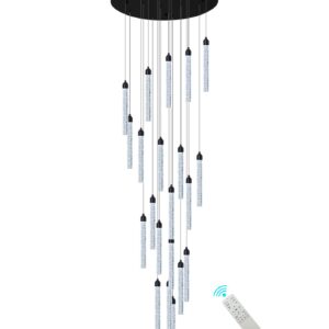 20-Lights Chandelier LED Dimmable Chandeliers for Entryway Flush Mount Ceiling Pendant Light Fixture Crystal Chandeliers for Living Room Black Finished Lighting Modern 156in High Ceiling Chandelier