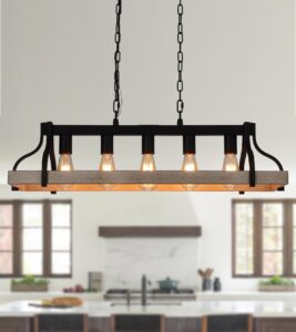 meixisue chandeliers for dining room kitchen island lighting fixtures farmhouse industrial 5-lights linear white birch and black metal finish chandelier for living room ul listed