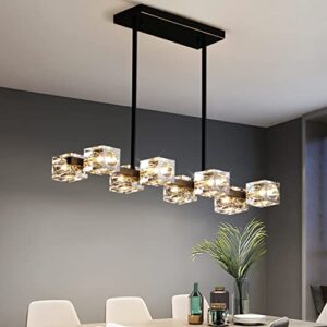 okes black chandelier,crystal pendant lights fixture with 8-lights,modern cube lamp shade hanging ceiling light for dining room,kitchen island,bedroom,living room