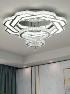 w24 modern crystal chandeliers 3 rings pendant light fixtures elegant pendant chandelier flush mount for bedroom living room dining room hallway large ceiling led dimmable 2700k-4500k-6000k