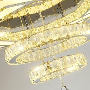 W24 Modern Crystal Chandeliers 3 Rings Pendant Light Fixtures Elegant Pendant Chandelier Flush Mount for Bedroom Living Room Dining Room Hallway Large Ceiling LED Dimmable 2700K-4500K-6000K