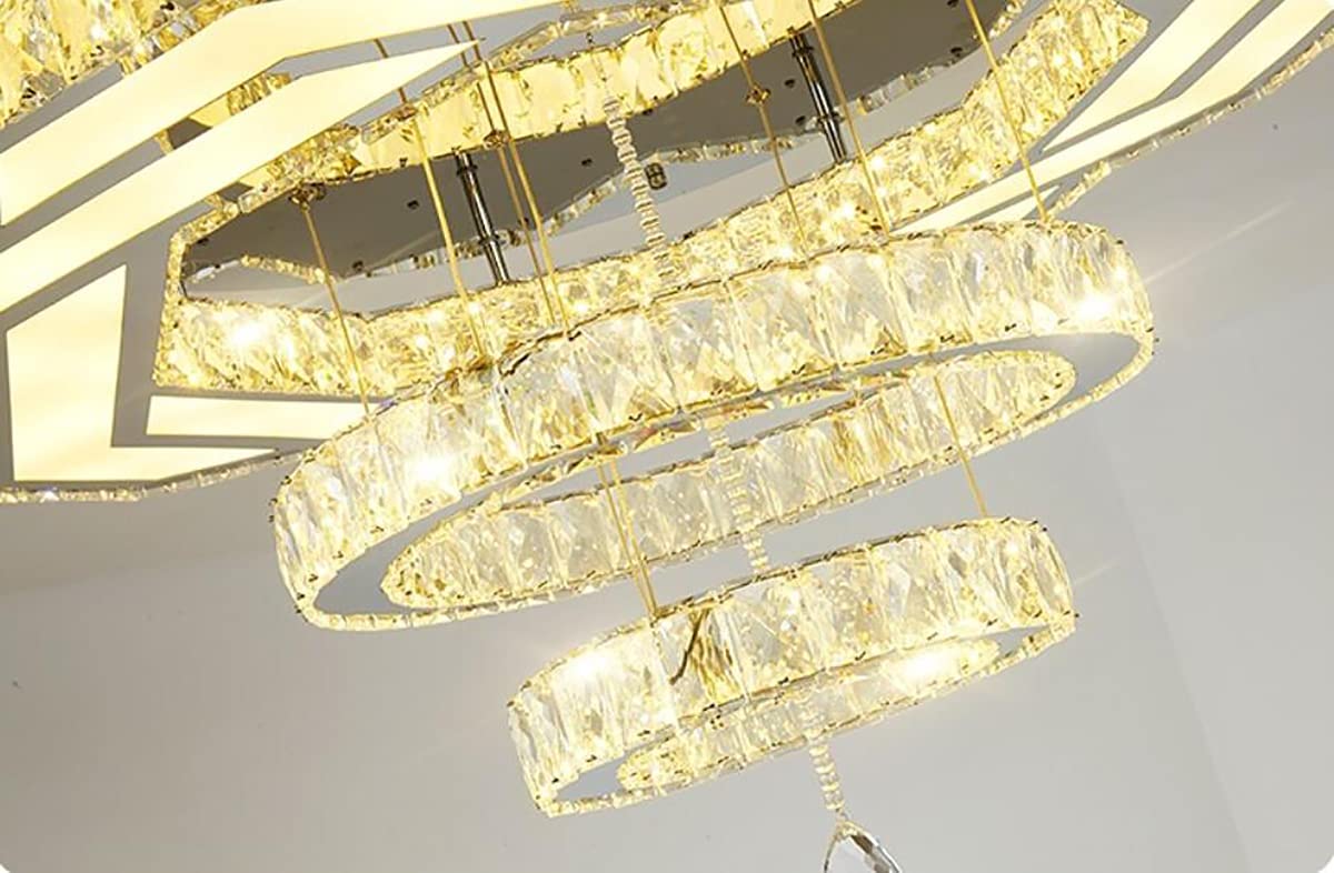 W24 Modern Crystal Chandeliers 3 Rings Pendant Light Fixtures Elegant Pendant Chandelier Flush Mount for Bedroom Living Room Dining Room Hallway Large Ceiling LED Dimmable 2700K-4500K-6000K