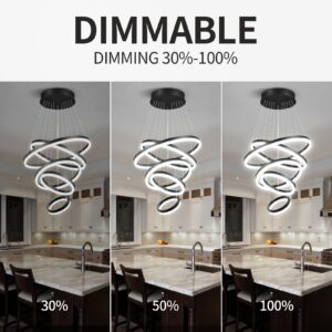 zhllmq Modern LED Chandelier Lighting 5 Rings Black Chandelier Contemporary Ceiling Pendant Light Fixture for Staircase Foyer High Ceiling Living Room 6000K Cool White