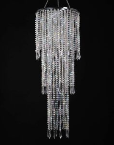 flavorthings sparkling iridescent acrylic beaded hanging chandelier (w10.25"h30”)，3 tiers beads pendant shade, ceiling chandelier lampshade with acrylic jewel droplets, beaded lampshade