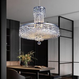 yovino crystal chandeliers 12 lights high ceiling pendant lighting fixtures unique empire foyer entrance indoor living room dining room bedroom entryway staircase chrome finish d20 x h18 silver