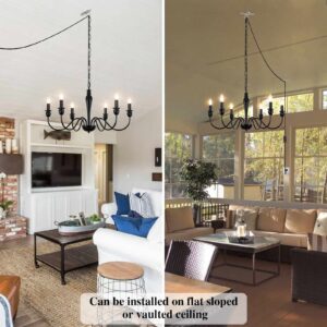 ETONIMERR Plug in Chandelier Lighting with Cord Black Farmhouse Chandelier for Dining Room Light Fixture Plug in Pendant Light for Kitchen Island Outdoor Chandelier for Gazebo Porch