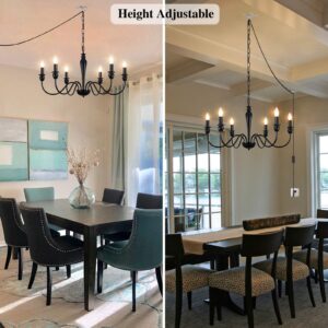 ETONIMERR Plug in Chandelier Lighting with Cord Black Farmhouse Chandelier for Dining Room Light Fixture Plug in Pendant Light for Kitchen Island Outdoor Chandelier for Gazebo Porch