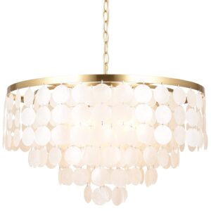 alice house 24" dining room chandeliers, brushed brass finish, 5 light coastal ceiling hanging light for kitchen, living room, bathroom and bedroom, etl listed, al2608-p5