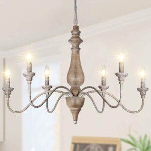 congratsu 6 light french country chandelier for dining room, farmhouse chandeliers for living room, bedroom, 29.5” dia