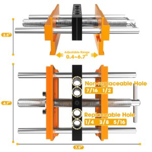 BLEKOO Upgraded 6.7 inch Self Centering Doweling Jig Kit, Drill Jig For Straight Holes Biscuit Joiner Set With 6 Drill Guide Bushings, Adjustable Width Drilling Guide Power Tool Accessory Jig (Orange)