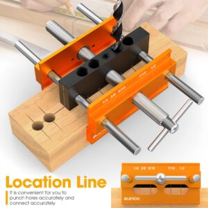 BLEKOO Upgraded 6.7 inch Self Centering Doweling Jig Kit, Drill Jig For Straight Holes Biscuit Joiner Set With 6 Drill Guide Bushings, Adjustable Width Drilling Guide Power Tool Accessory Jig (Orange)