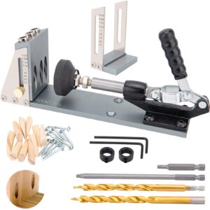 gddghs pocket hole jig kit woodworking, pocket screw jig with drill bits, drill jig for angled holes, pocket jig hole kit, dowel jig kit woodworking tools