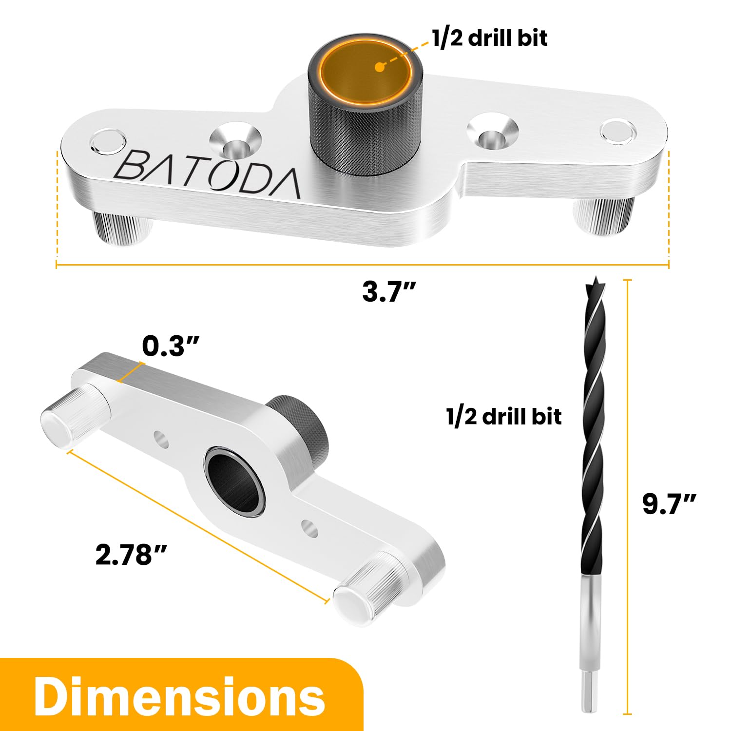 BATODA Dowel Jig Kit for Floating Shelf Bracket - 1/2 inch Drill Bit Included - Doweling Jig for Floating Shelf Hardware make Hidden Shelf Brackets for Invisible Shelves (Aluminum)