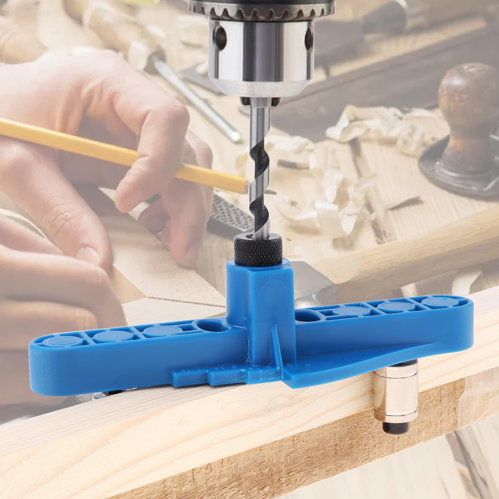 Omninmo 2 in 1 Dowel Jig Kit Self Centering Line Scriber Center Locator Woodworking Tools for Drilling/Marking with Stop Collar, Drill Guide Straight Hole Punch Positioner Drill Jig for Hand Tools