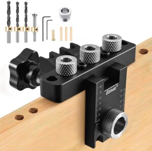 hizmivos 3-in-1 dowel jig kit,8/15mm drill template dowel hole guide for woodworking straight holes,adjustable doweling jig kit tool with positioning clip adjustable drilling guide puncher locator