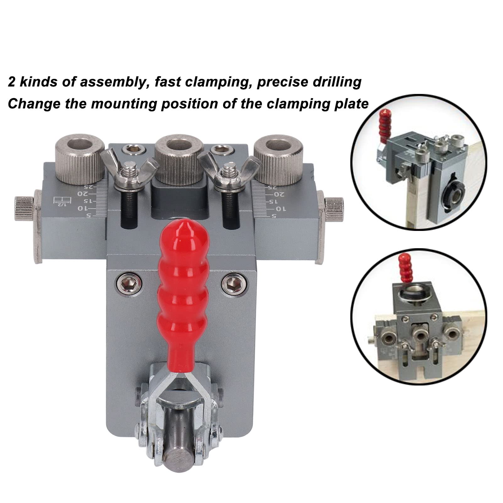 3 in 1 Adjustable Woodworking Drilling Puncher Locator Pocket Drill Dowel Jig Kit Woodworking Drill Hole Jig Drill Guide Quick Clamping Limiting Puncher Locator Tool Set