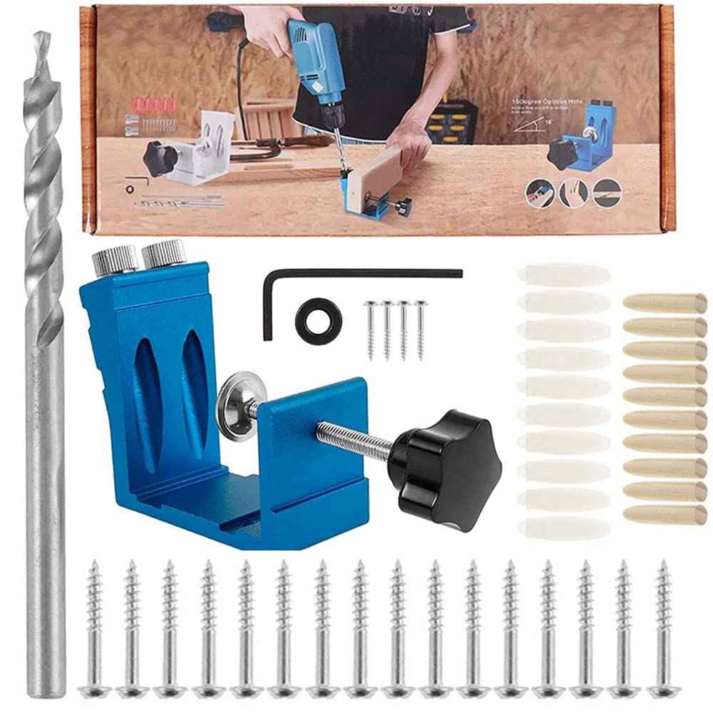 Didmortool 36PCS Pocket Hole Jig Kit Pocket Screw Jig with 2 Drill Hole Guide Pocket Drill Hole System with 15 Degree Joint Angle Tool for Woodworking