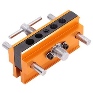 self centering doweling jig kit, adjustable width drilling guide, power tool accessory jigs, 64mm yellow wooden board vertical drilling locator for making dowel joints, locating