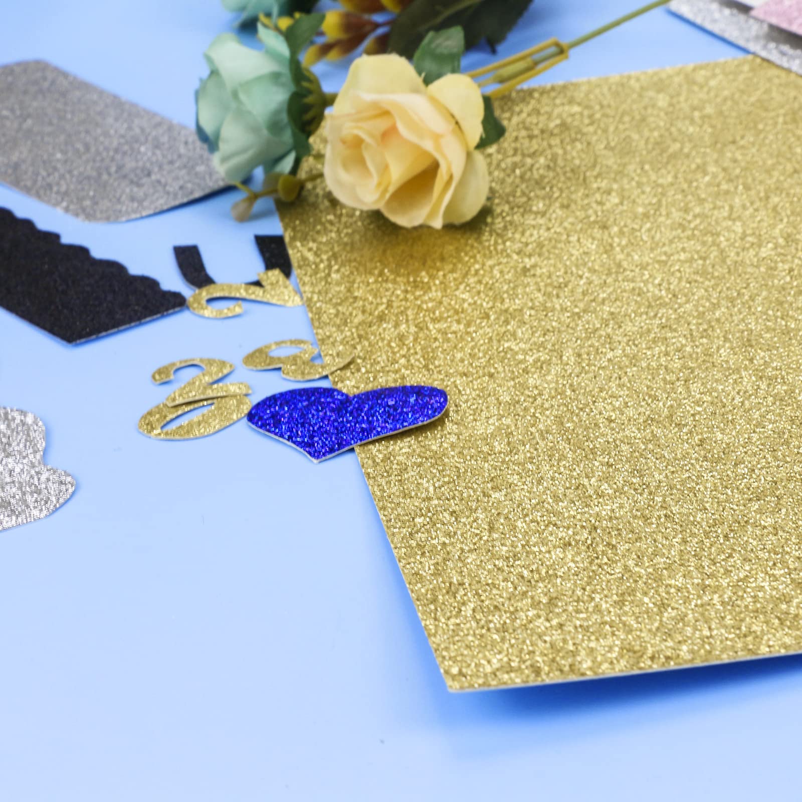 YINUOYOUJIA Gold Glitter Cardstock Paper 12 Sheets 12" x 12" Heavyweight Glitter Cardstock Construction Premium Sparkly Paper for Cricut Machine, Craft, Scrapbooking, DIY Projects, Decorations(300GSM)