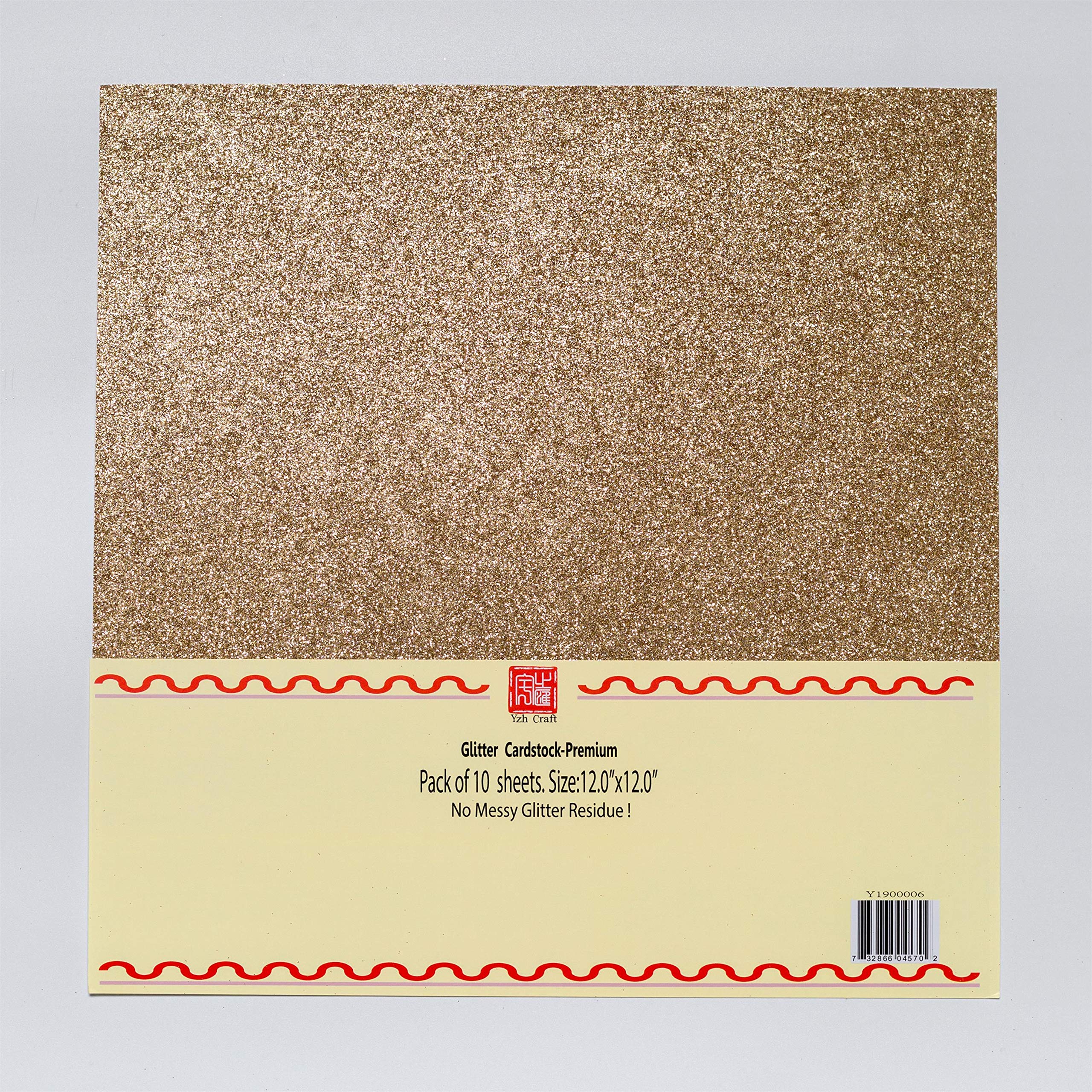 YZH Crafts Glitter Cardstock Paper, No-Shed Shimmer Glitter Papers, Cut Craft and DIY Projects Card stock, Sparkly Paper for Card Making, 12 x 12 Inch, 10 Sheets, 250 GSM (Pale gold)