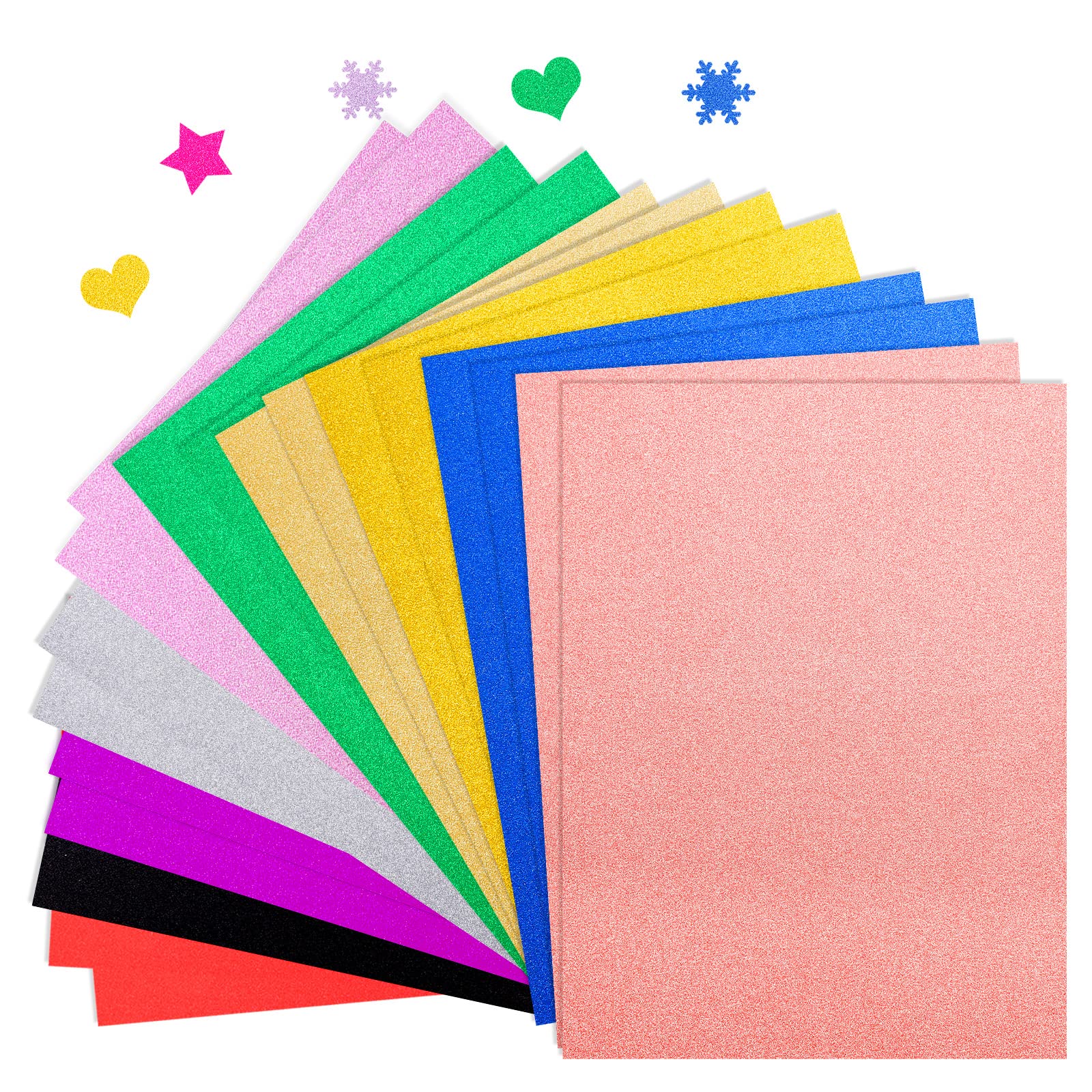 UCEC Glitter Cardstock, 20 Sheets Glitter Paper, 10 Colors Glitter Paper for Crafts, A4 Glitter Card Stock Paper for DIY Projects, Card Making, Kids Scrapbook, 250GSM