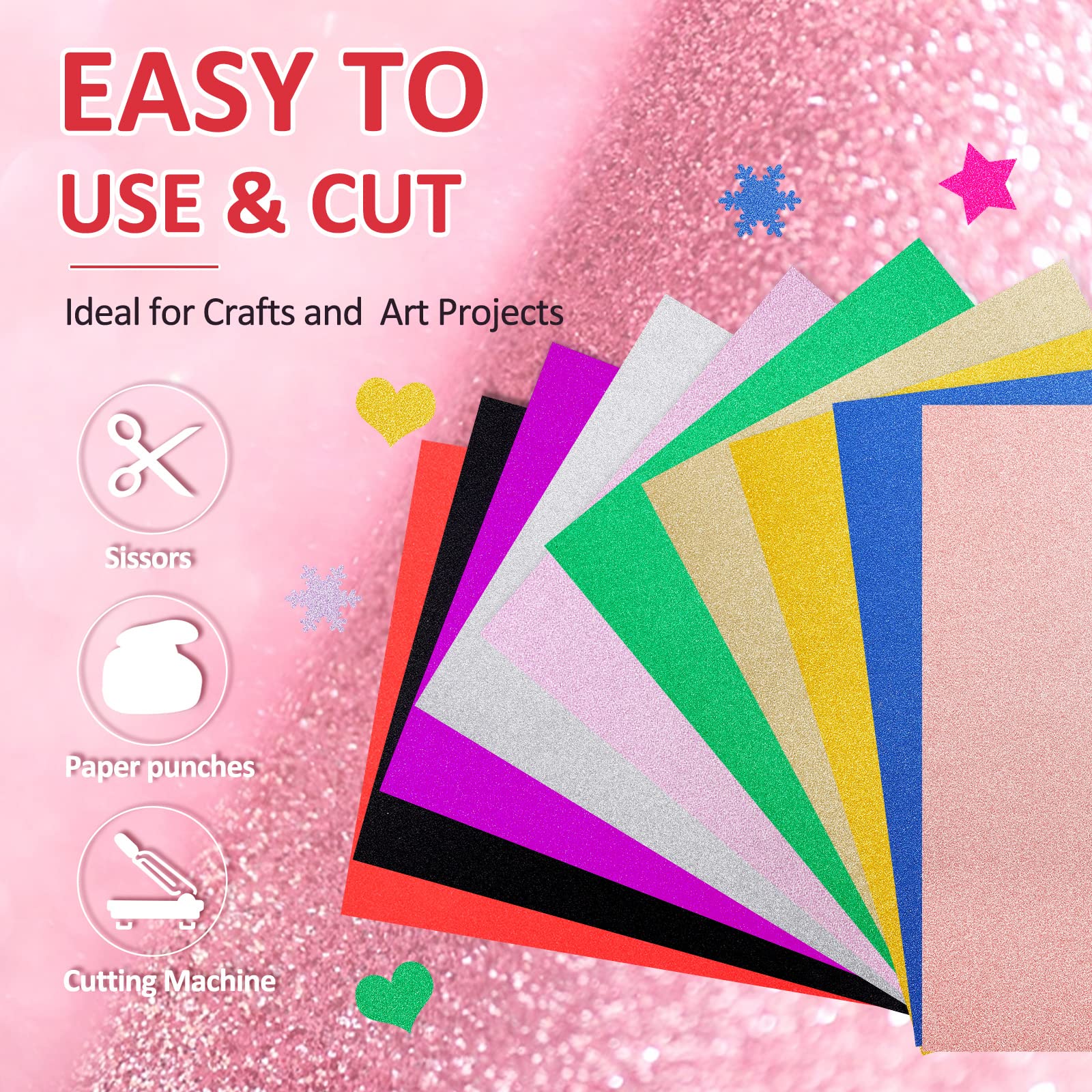 UCEC Glitter Cardstock, 20 Sheets Glitter Paper, 10 Colors Glitter Paper for Crafts, A4 Glitter Card Stock Paper for DIY Projects, Card Making, Kids Scrapbook, 250GSM