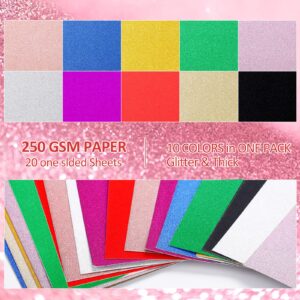 UCEC Glitter Cardstock, 20 Sheets Glitter Paper, 10 Colors Glitter Paper for Crafts, A4 Glitter Card Stock Paper for DIY Projects, Card Making, Kids Scrapbook, 250GSM