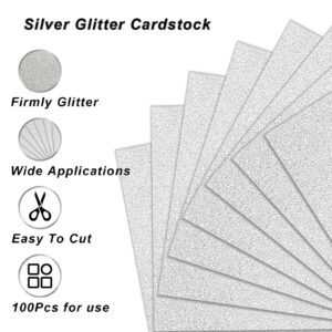 QTLCOHD 100 Sheets Glitter Cardstock Paper 12x12 Inch Silver Glitter Card Stock White Glitter Cardstock for Scrapbooking Graduation Party Crafts Decorations Weddings (250GSM/80Lb)