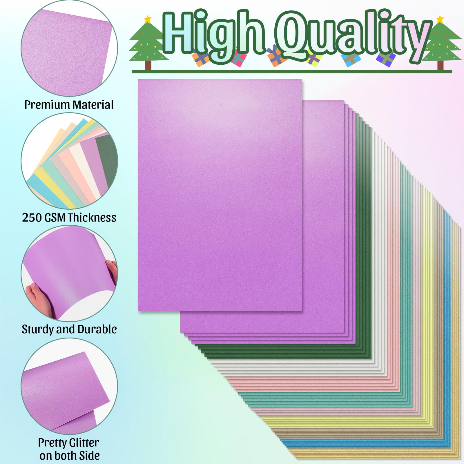 Yeaqee 100 Sheets Shimmer Cardstock Metallic Cardstock Paper 8.5 x 11 Inch 250GSM 90LBS Thick Double Sided Glitter Pearlescent Paper Colorful Paper for Invitations Weddings Parties Showers, 10 Colors