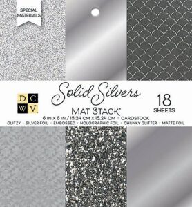 american crafts dcwv card stock 6"x6" cardstock stack, solid silvers glitter & foil, 6 designs