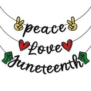 peace love juneteenth banner - juneteenth and pride decorations in red gold black glitter cardstock - handmade pre-strung