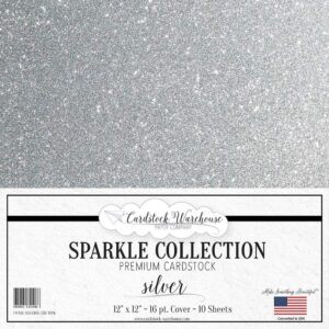 cardstock warehouse sparkle silver glitter - 12 x 12" - 16 pt. / 280 gsm premium cardstock paper - 10 sheets