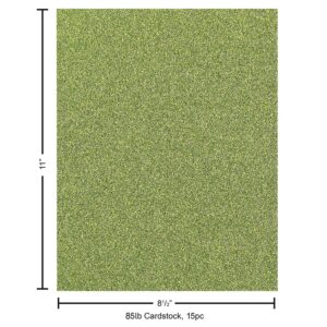 PA Paper Accents Glitter Cardstock 8.5" x 11" Olive Green, 85lb colored cardstock paper for card making, scrapbooking, printing, quilling and crafts, 15 piece pack