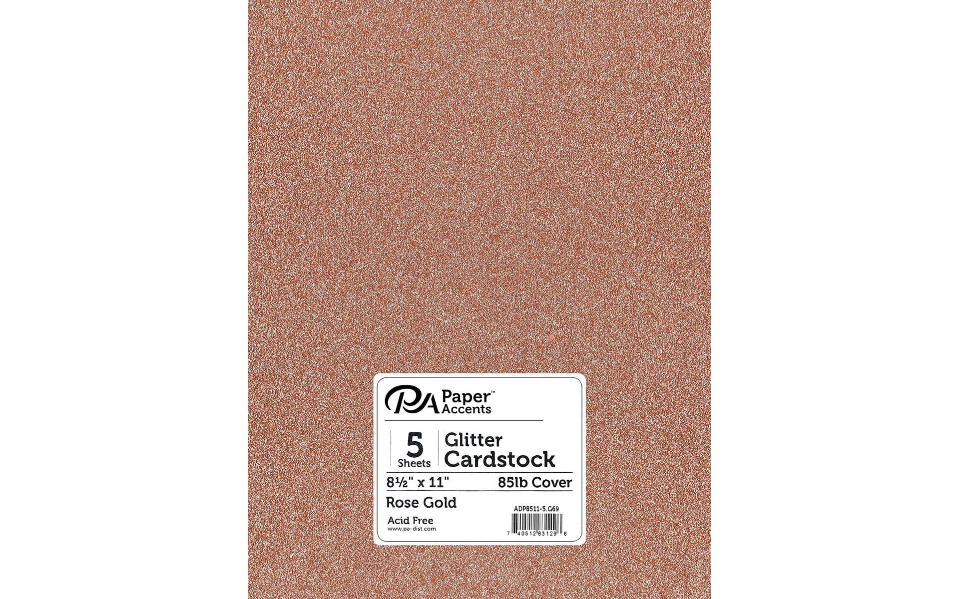 PA Paper Accents Glitter Cardstock 8.5" x 11" Rose Gold, 85lb colored cardstock paper for card making, scrapbooking, printing, quilling and crafts, 5 piece pack