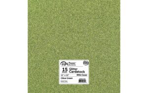 pa paper accents glitter cardstock 12" x 12" olive green, 85lb colored cardstock paper for card making, scrapbooking, printing, quilling and crafts, 15 piece pack