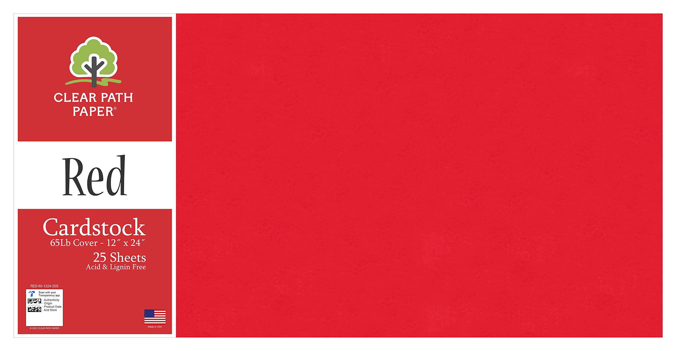 Clear Path Paper - Red Cardstock - 12 x 24 inch - 65Lb Cover - 25 Sheets