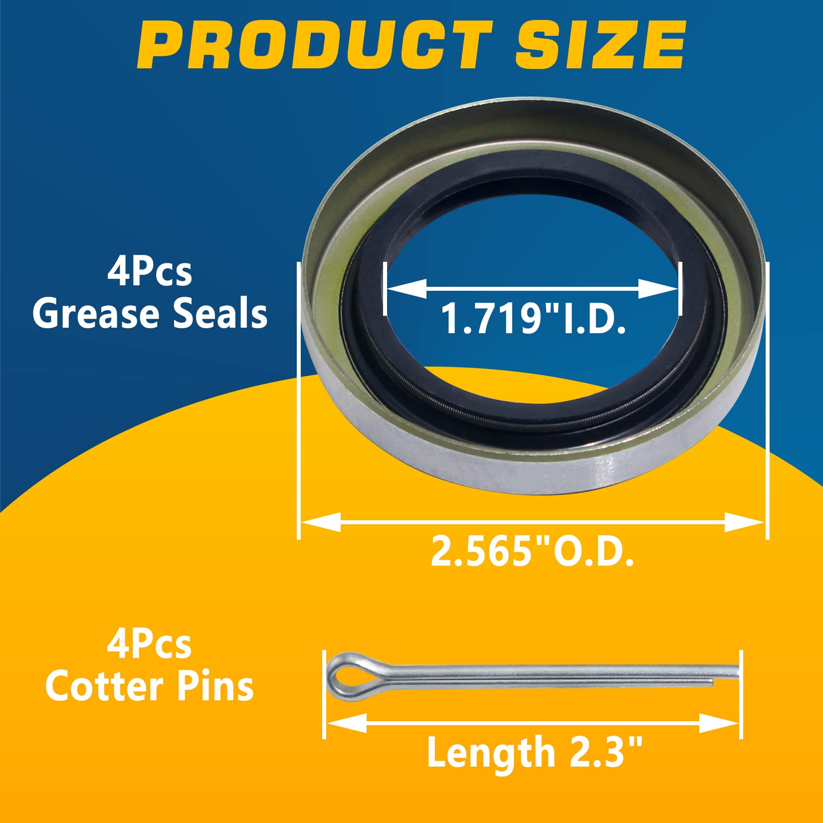 GREPSPUD 4pcs Trailer Axle Hub Wheel Grease Seals 1.719''I.D x 2.565''O.D with 4pcs Cotter Pins for Dexter 010-019-00 (10-19) Transcom 171255TB National 473336, 3500 lbs #84 Spindle E-Z Lube Axles