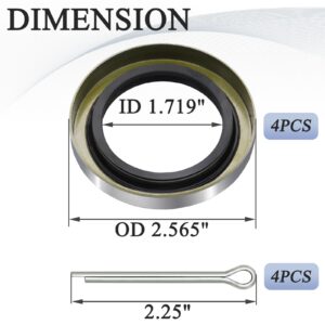 4Pcs Trailer Axle Hub Wheel Grease Seals with 4Pcs Cotter Pins Replace for Dexter 010-019-00 (10-19) Transcom 171255TB National 473336, ID 1.719'' x OD 2.565'' Double Lip Seals, 3500 lbs #84 Spindle