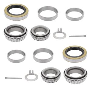 piodelo 2 sets trailer axle hub bearings kit, l68149 l44649 3500lb boat trailer axle hub wheel bearing kit with 171255tb grease seals, 1.98 inch dust caps, rubber seals, cotter pins replace 84 spindle