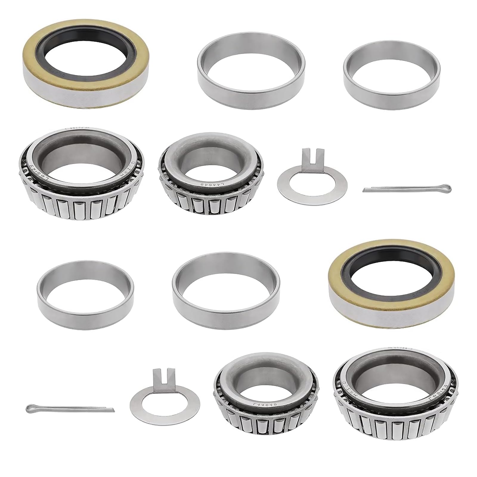 Piodelo 2 Sets Trailer Axle Hub Bearings Kit, L68149 L44649 3500lb Boat Trailer Axle Hub Wheel Bearing kit with 171255TB Grease Seals, 1.98 Inch Dust Caps, Rubber Seals, Cotter Pins Replace 84 Spindle