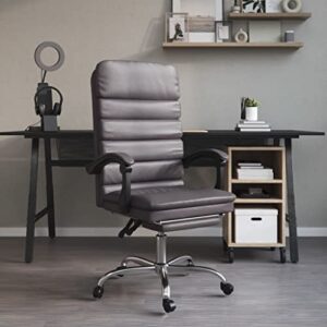 loibinfen faux leather massage reclining office chair with footrest, ergonomic office chair, computer desk chair for home office, gray faux leather, style d -719