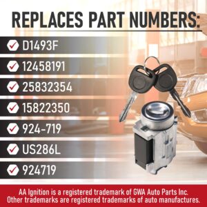 Ignition Lock Cylinder with Keys and Passlock Chip Starter - Replaces D1493F, 12458191, 25832354, 924-719 - Compatible with Chevy, Oldsmobile, Pontiac Vehicles - Malibu, Monte Carlo, Impala, Grand Am