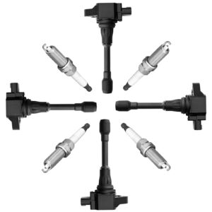 yoshi motors pack of 4 heavy duty ignition coil with 4 iridium spark plug replacement for nissan altima cube rogue sentra versa 2.5 1.8 1.6 l4 9029 uf-549 uf549 uf509 uf-509 uf719 uf-719 22448ed000