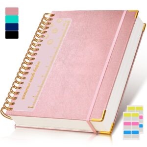 spiral notebook journal 8.5” x 11”, 300 pages hardcover leather lined journals for women men, a4 large college ruled notebooks with 100 gsm thick paper, spiral journal for writing work school, pink