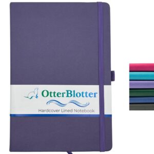 otterblotter hardcover lined journal notebook, medium a5 5.7” x 8.4”, work note book with index stickers, 100gsm thick paper, pen loop, vegan leather journal for men, women, notebooks for work