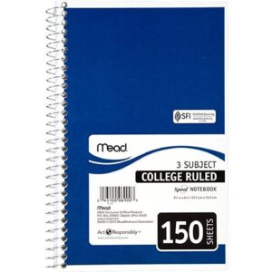 Mead Spiral Bound Notebook White, 3 Subject, College Rule, 6 x 9-1/2, Sold as 6 Pack (06900)