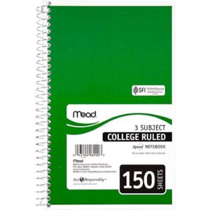 Mead Spiral Bound Notebook White, 3 Subject, College Rule, 6 x 9-1/2, Sold as 6 Pack (06900)