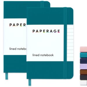 paperage lined pocket journal notebook, 2 pack, (turquoise), 160 pages, small, 3.7 inches x 5.6 inches - 100 gsm thick paper, hardcover